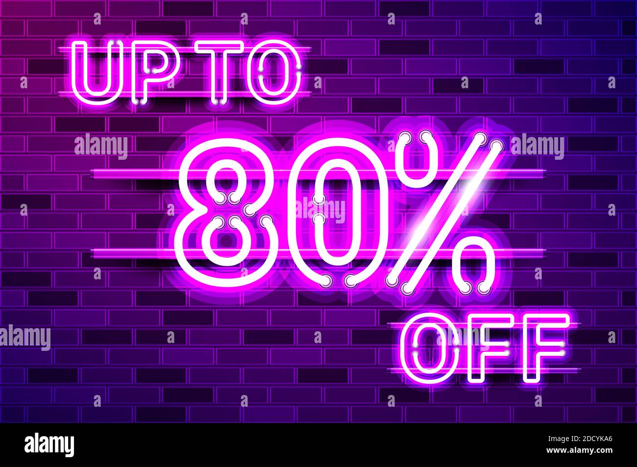 UP TO 80 percent OFF glowing neon lamp sign. Realistic illustration ...