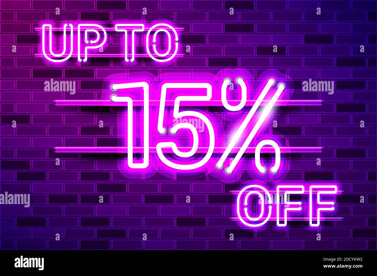 UP TO 15 percent OFF glowing neon lamp sign. Realistic illustration ...