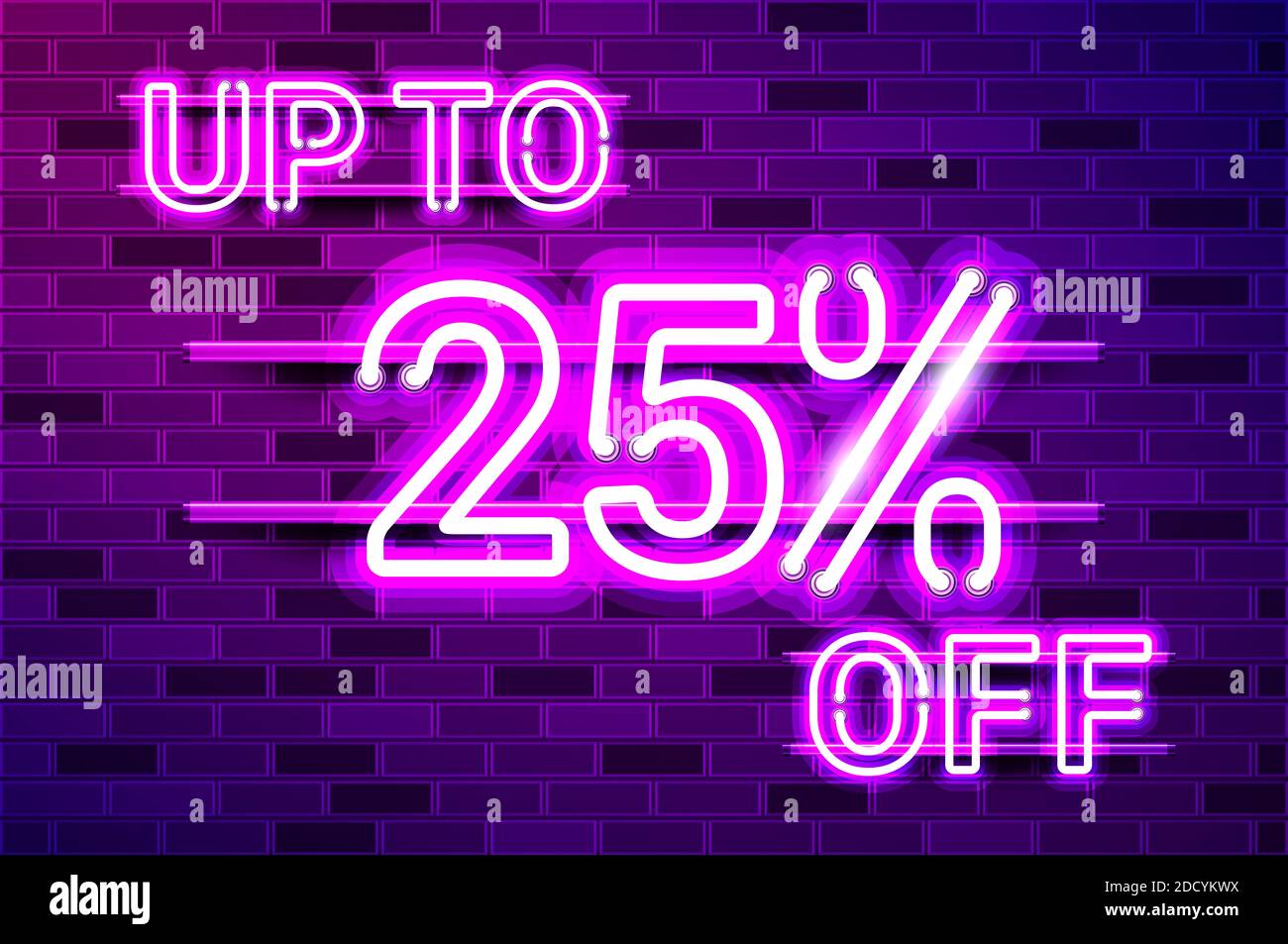 UP TO 25 percent OFF glowing neon lamp sign. Realistic illustration ...