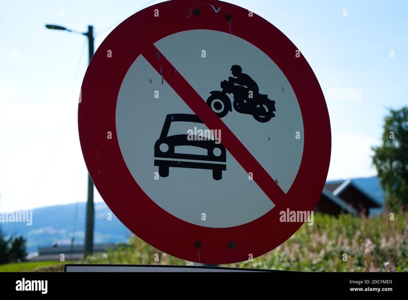 Red and white round sign, cars and motorbikes not allowed Stock Photo ...
