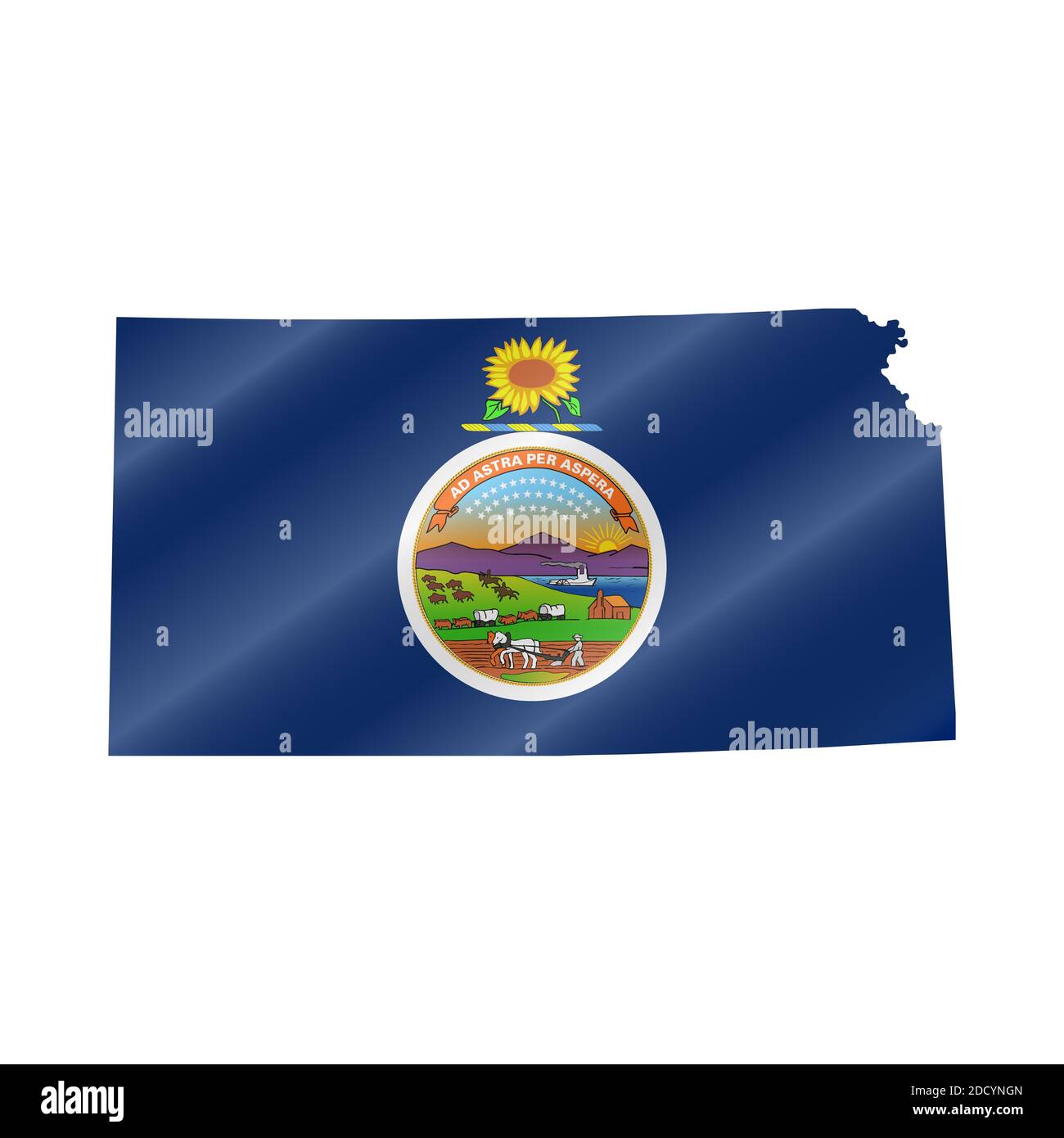 Detailed waving flag map of Kansas. map with masked flag Stock Photo ...