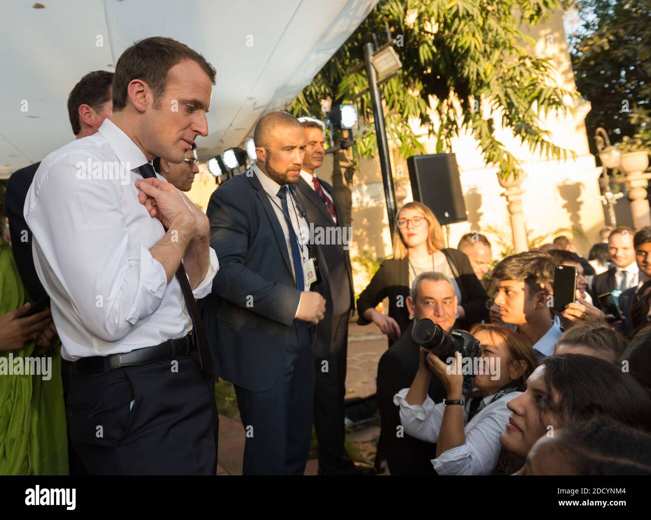 French President Emmanuel Macron Macron talking with India's students ...