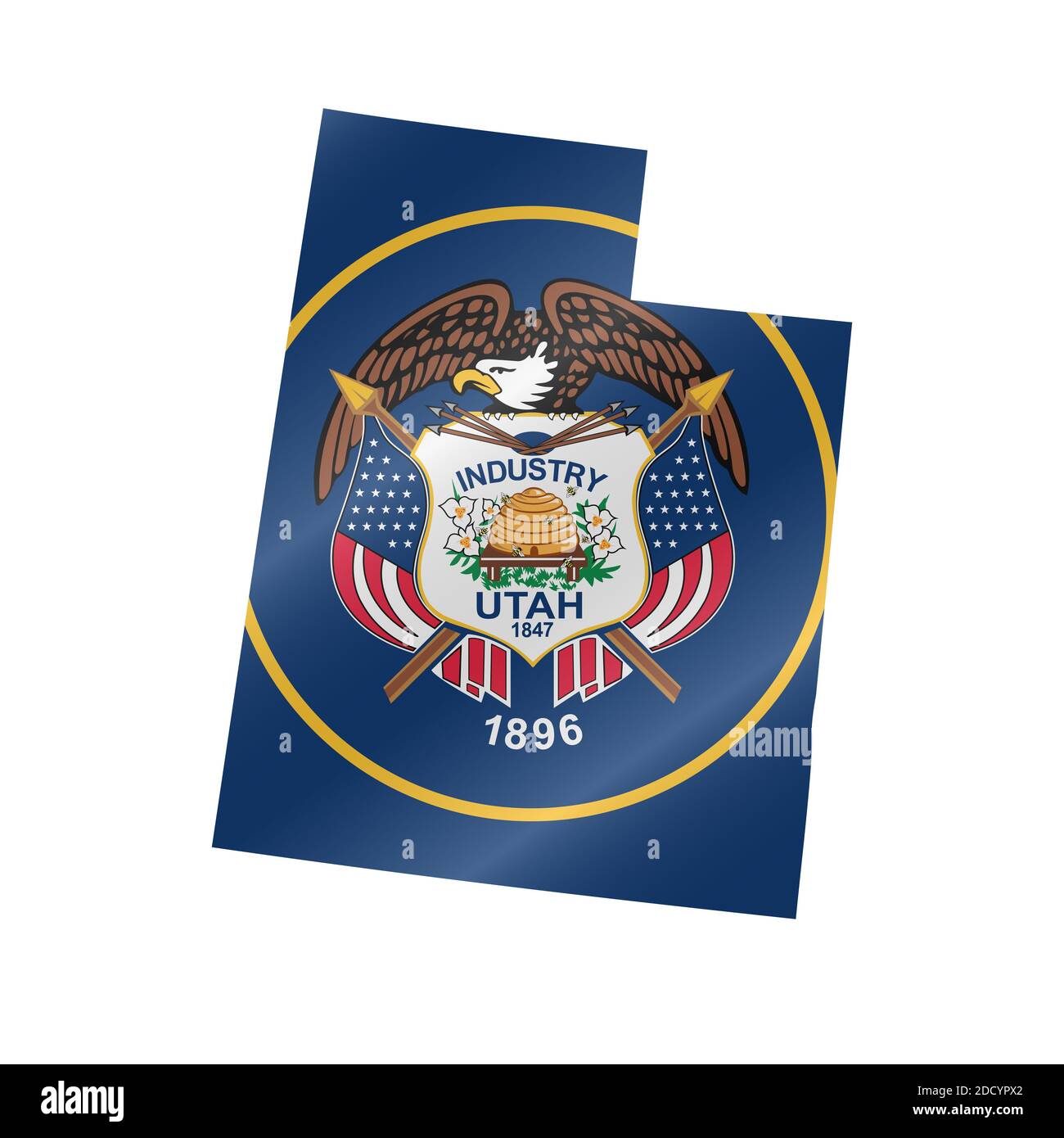 Detailed waving flag map of Utah. map with masked flag Stock Photo - Alamy