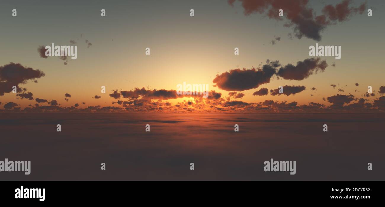 fly above clouds sunset 3d render illustration Stock Photo - Alamy