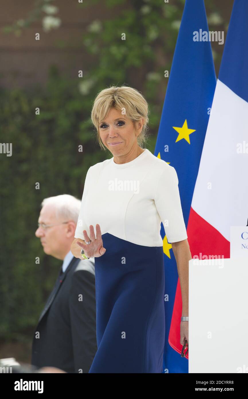 Before President Emmanuel Macron's speech, Brigitte Macron greeted the ...