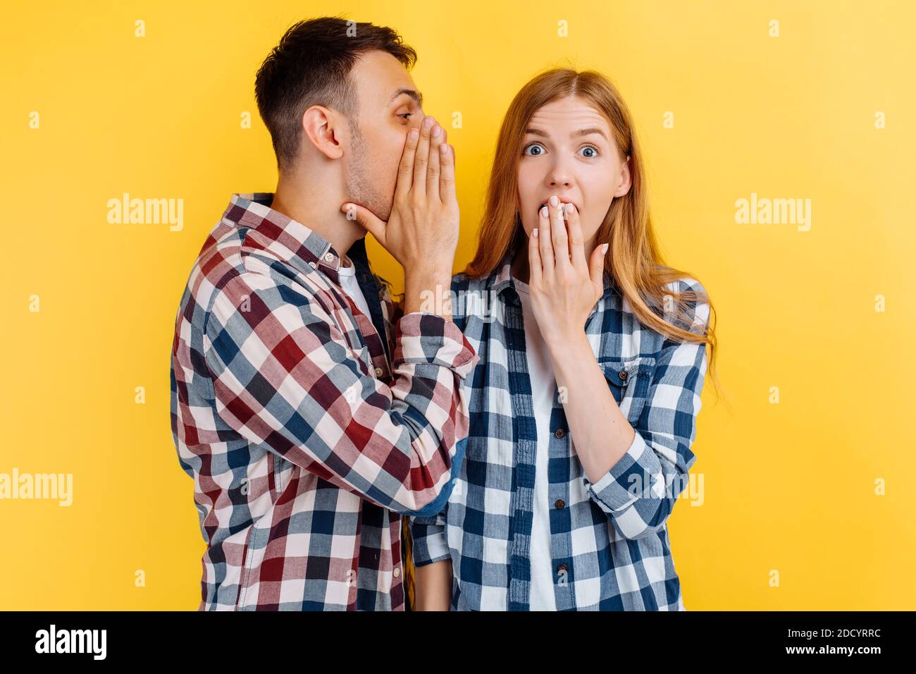 young people, man and woman, gossiping on a white background Stock ...