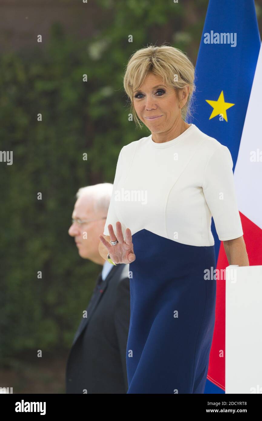 Before President Emmanuel Macron's speech, Brigitte Macron greeted the ...