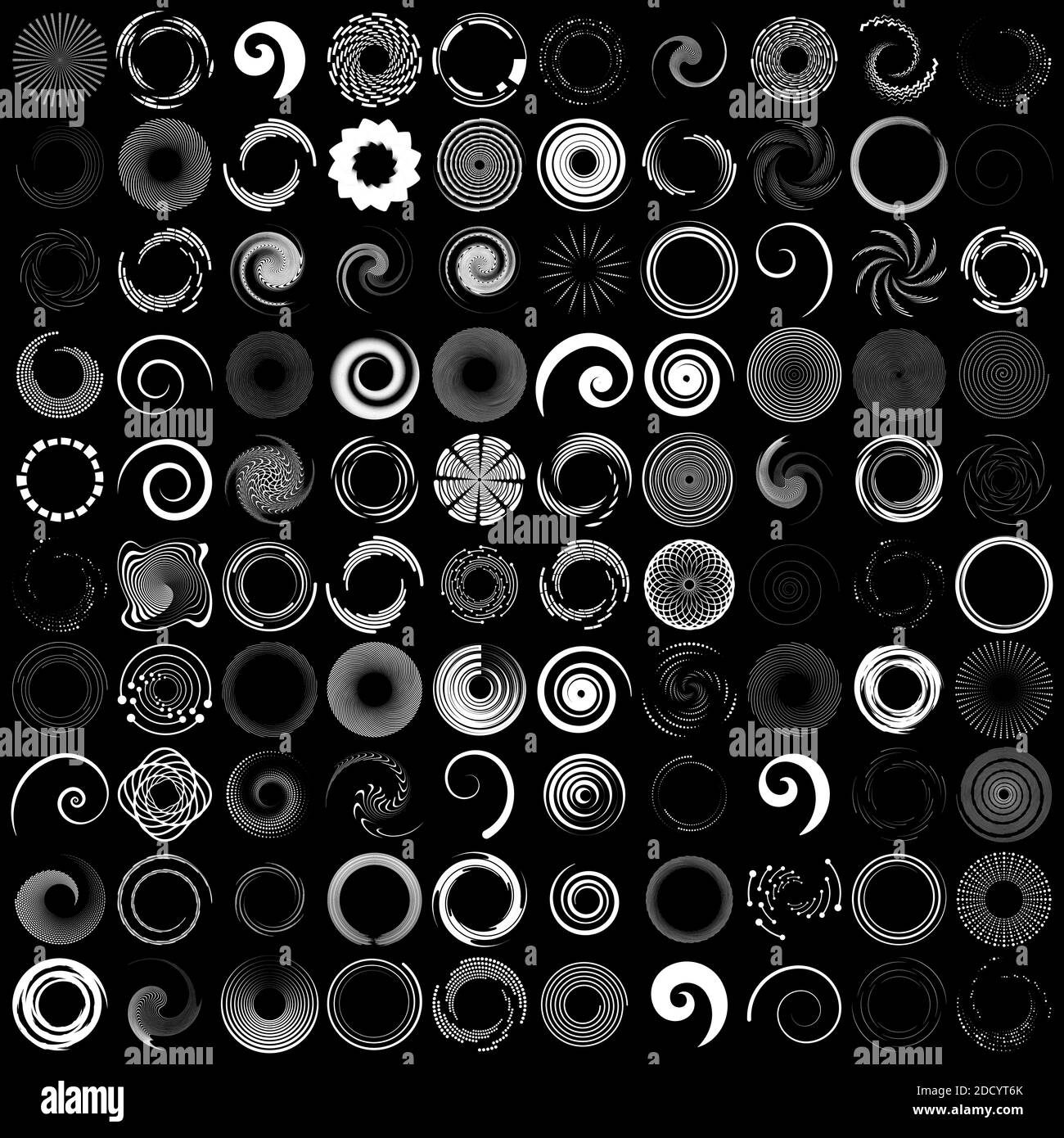 Spiral, swirl, twirl element set. Rotating circular shape Vector ...