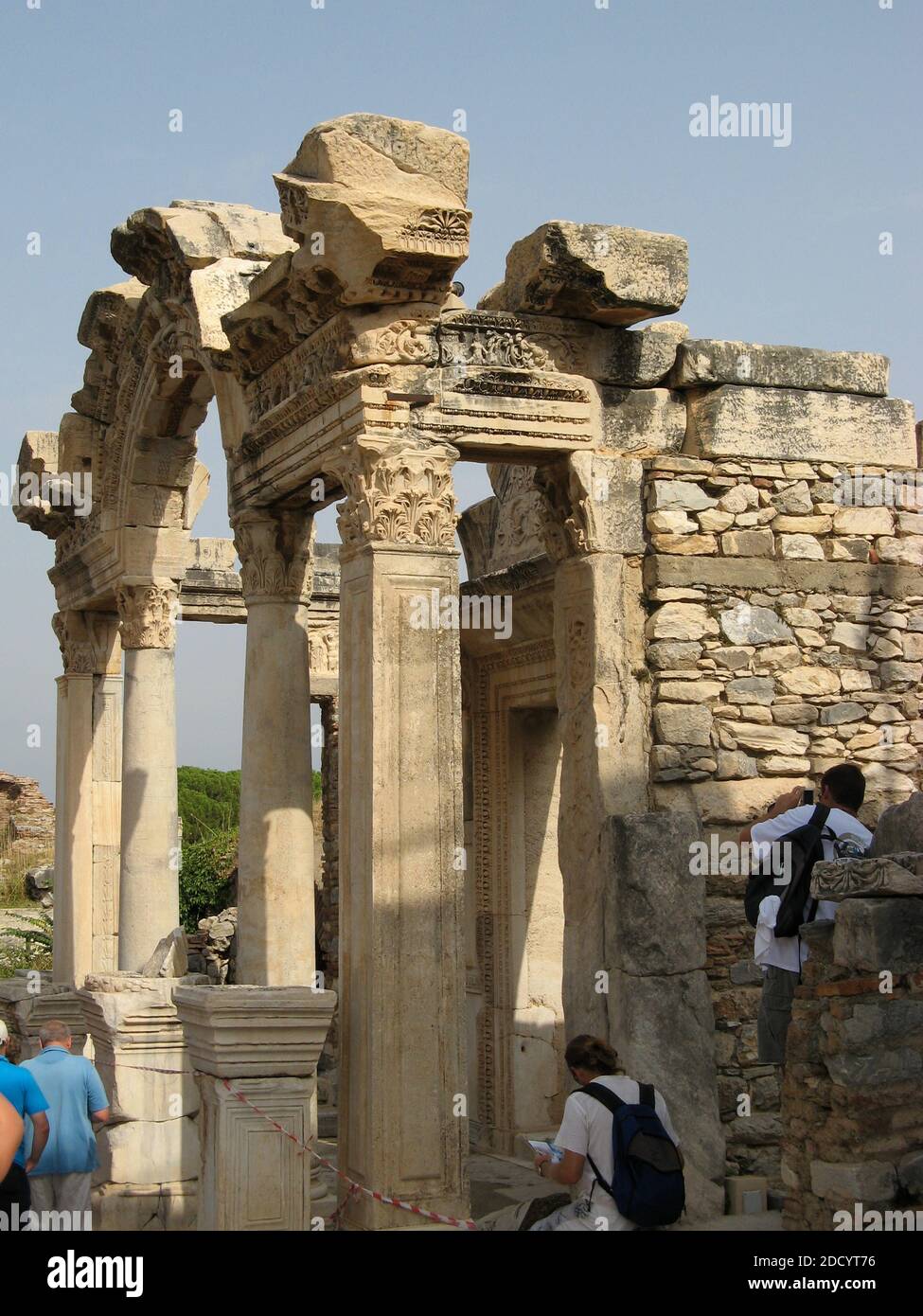 Side view of the Temple of Hadrian and Columns at Ephesus in Turkey ...