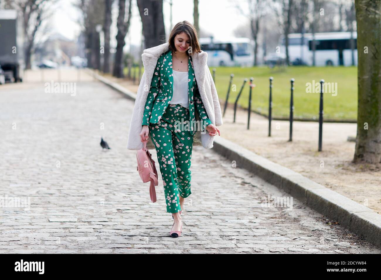 Street style, Emilie The Brunette arriving at Leonard Fall-Winter 2018 ...