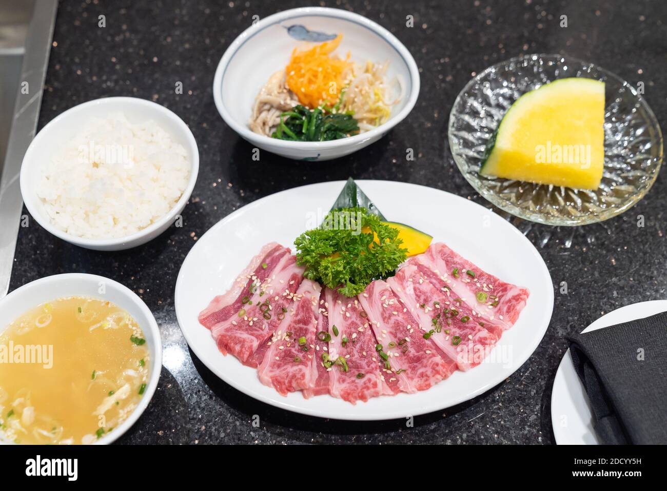 Lunch set of yakiniku japanese grilled wagyu beef cuisine Stock Photo ...