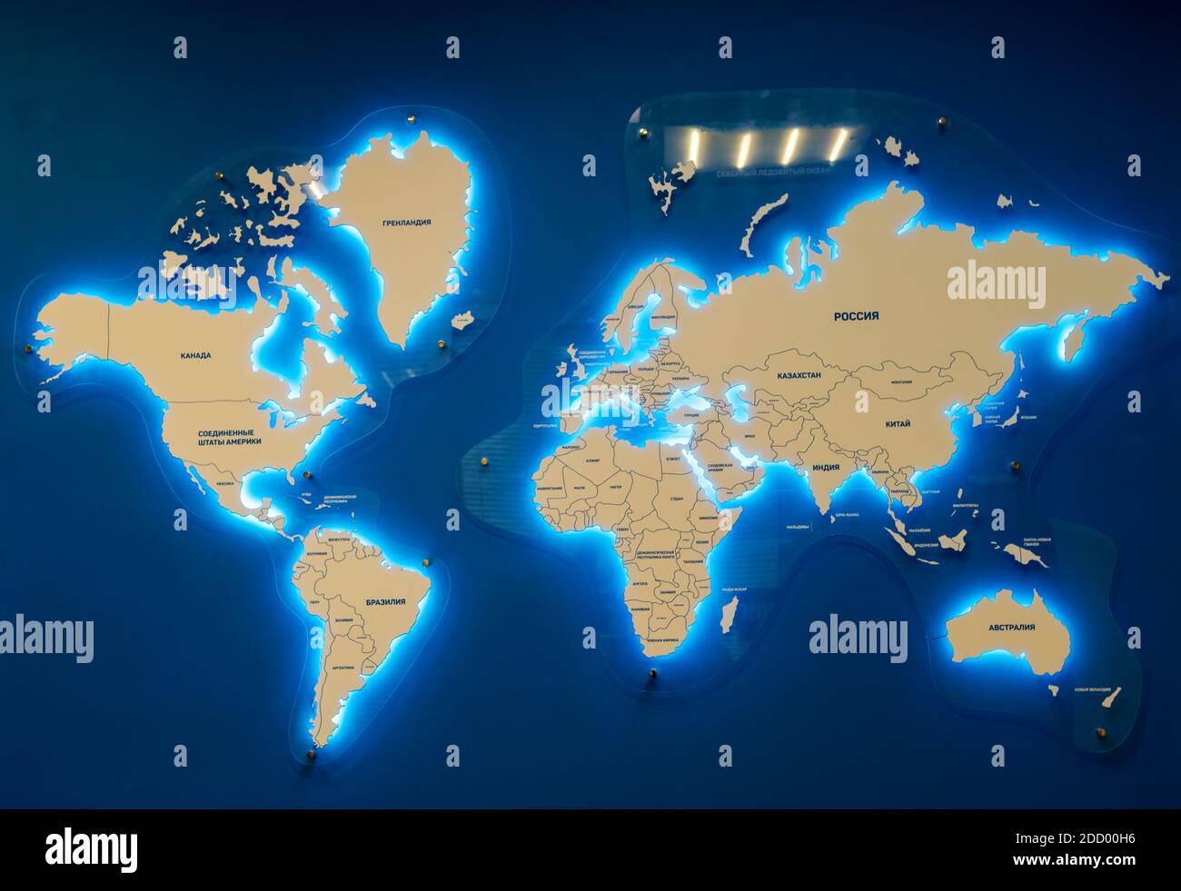 World map with blue background illumination. The concept of travel ...