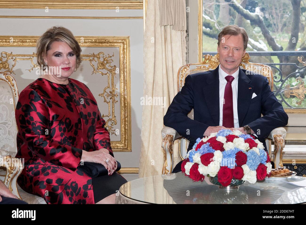 Grand Duke Henri (C) and Duchess Maria Teresa (L) of Luxembourg meet ...