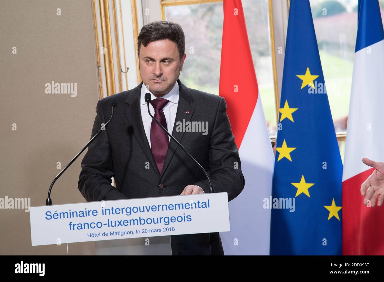 Luxembourg Prime Minister Xavier Bettel during joint press with French ...