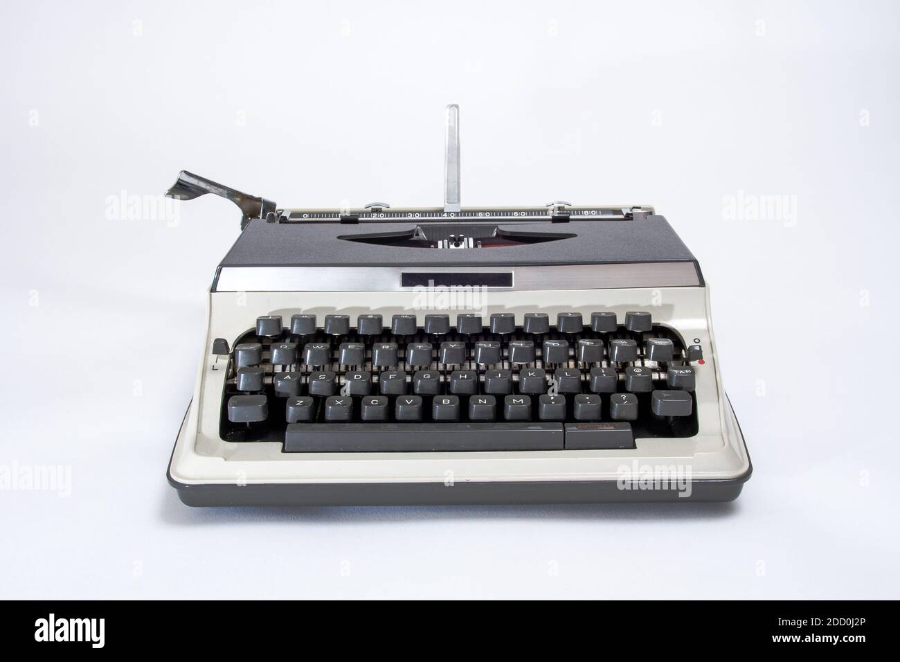 A closeup shot of a 90s journalist portable typewriter used in major ...