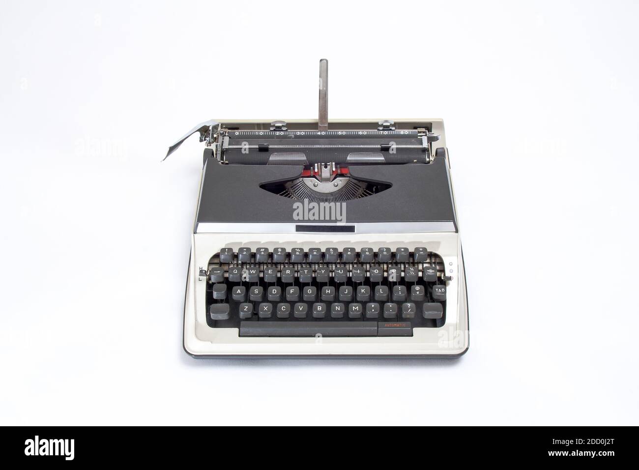 A closeup shot of a 90s journalist portable typewriter used in major ...