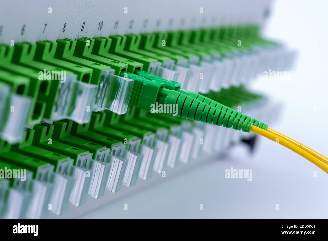 Optical distribution frame with connected patch cord close-up Stock ...