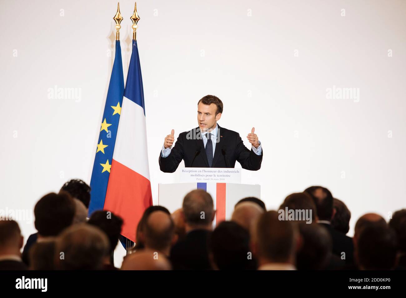 French President Emmanuel Macron arrives to deliver a speech to French ...