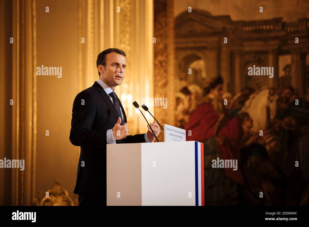 French President Emmanuel Macron arrives to deliver a speech to French ...