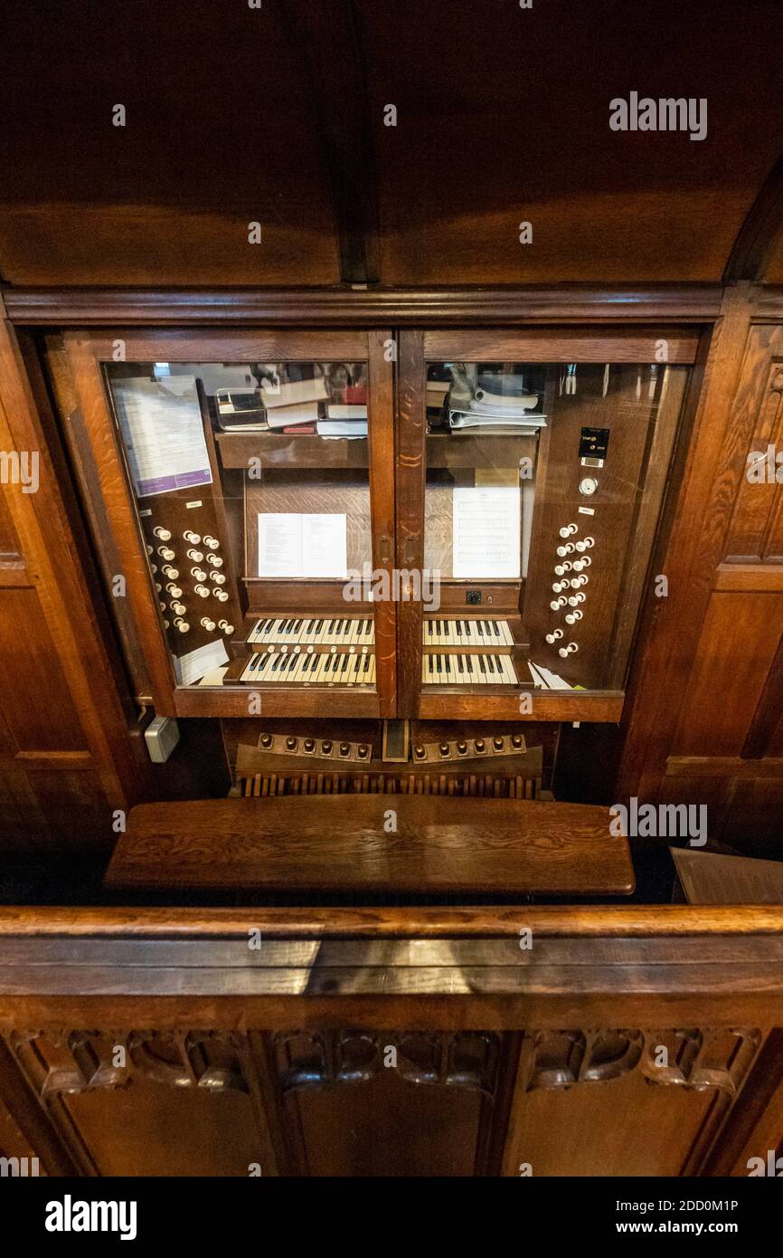 Organ keyboard and seat inside Holy Trinity Church, Skipton, North ...