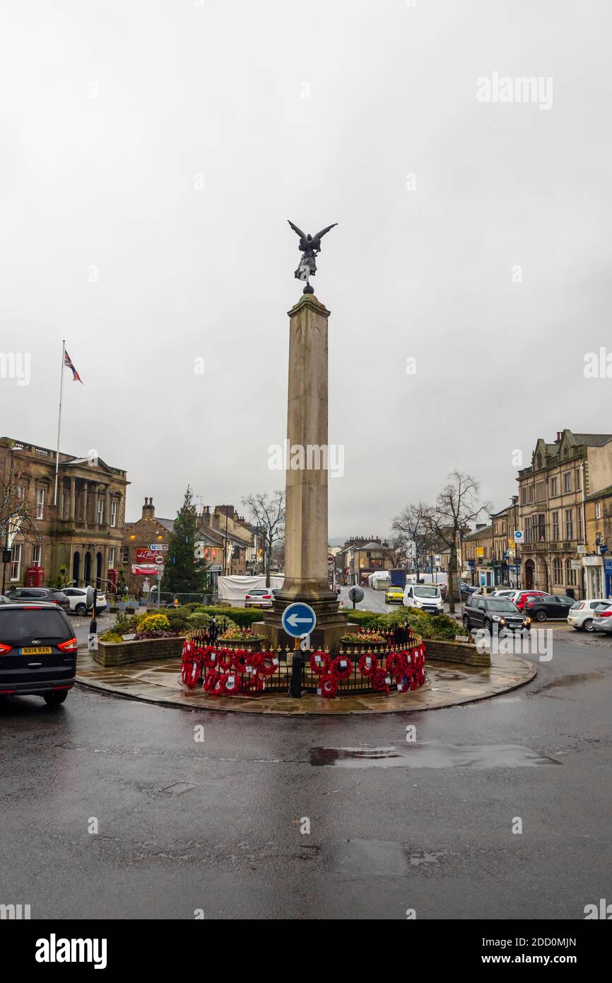Skipton War Memorial, on a roundabout in the High Street of Skipton ...