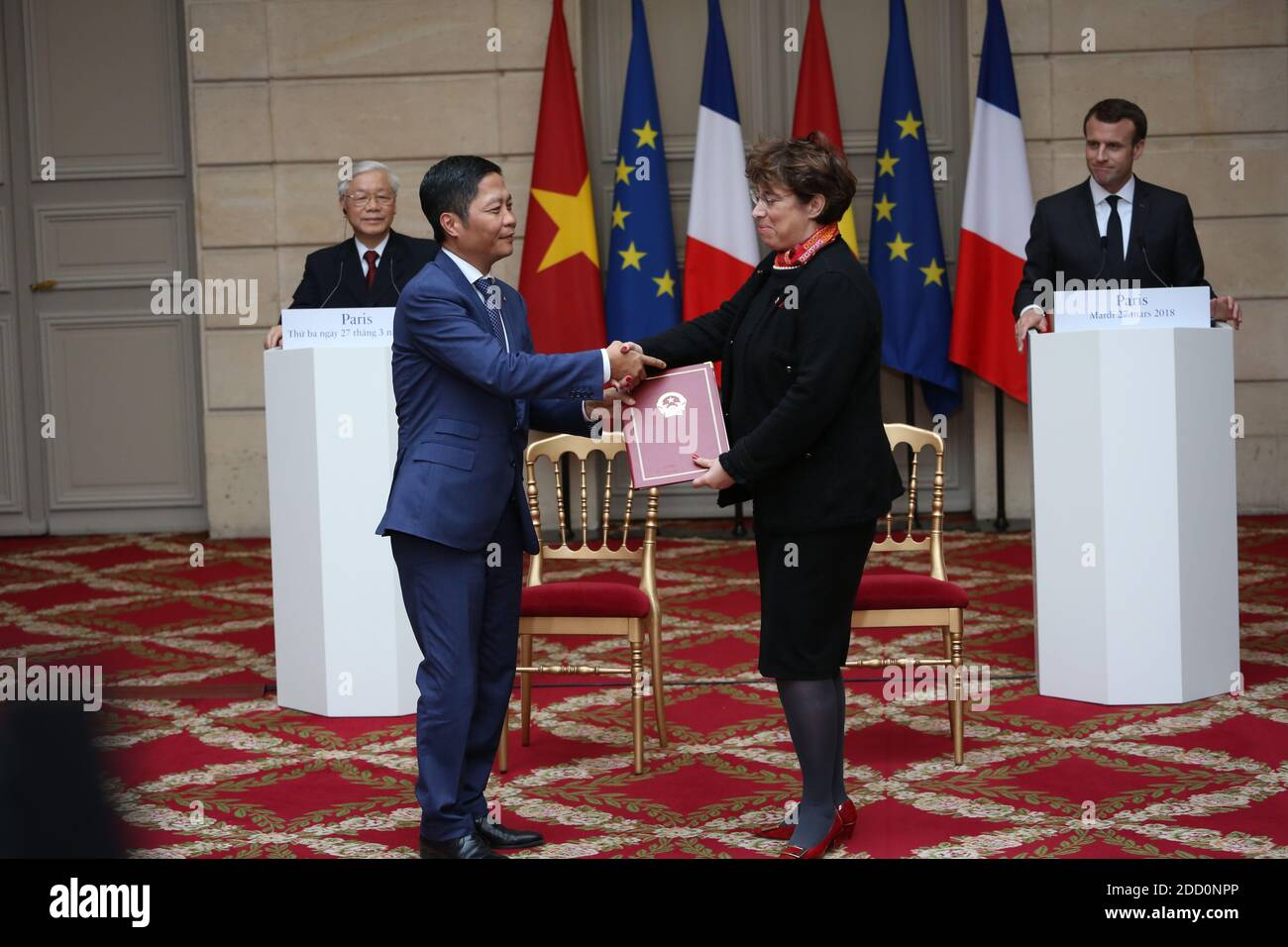 French President Emmanuel Macron receives, Mr Nguyen Phu Trong ...