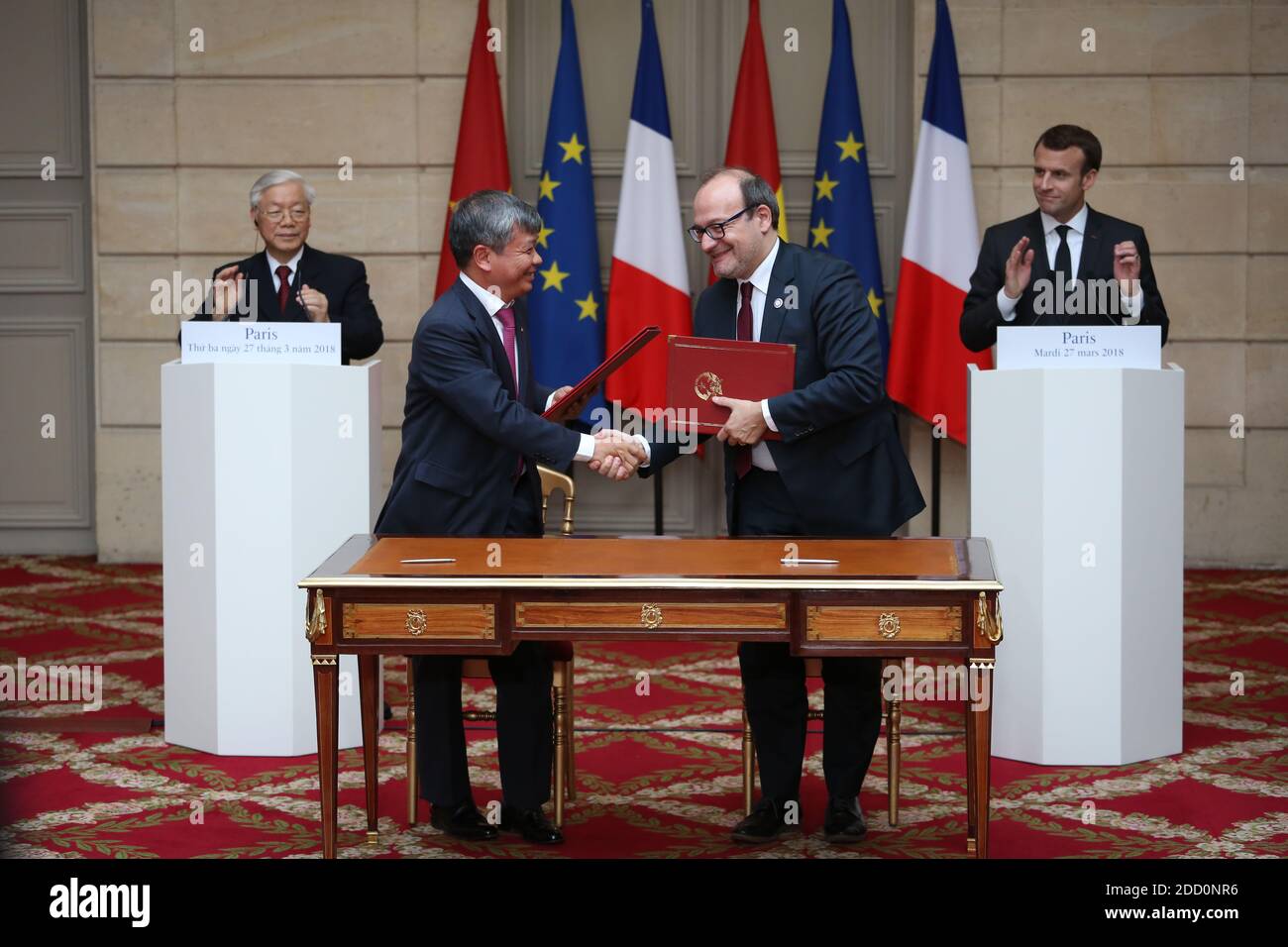French President Emmanuel Macron receives, Mr Nguyen Phu Trong ...