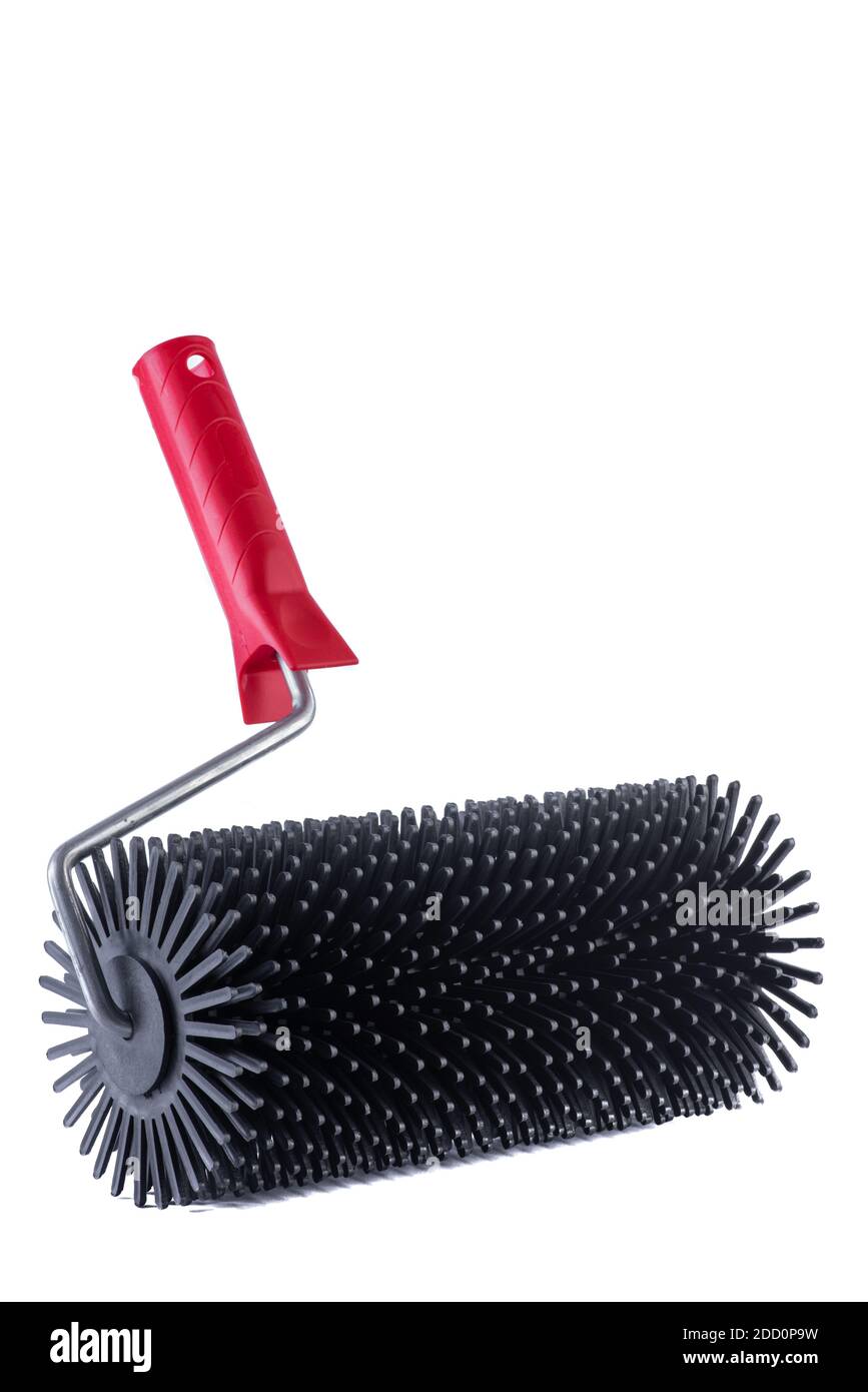 Paint roller tool for self-levelling screed isolated on white ...