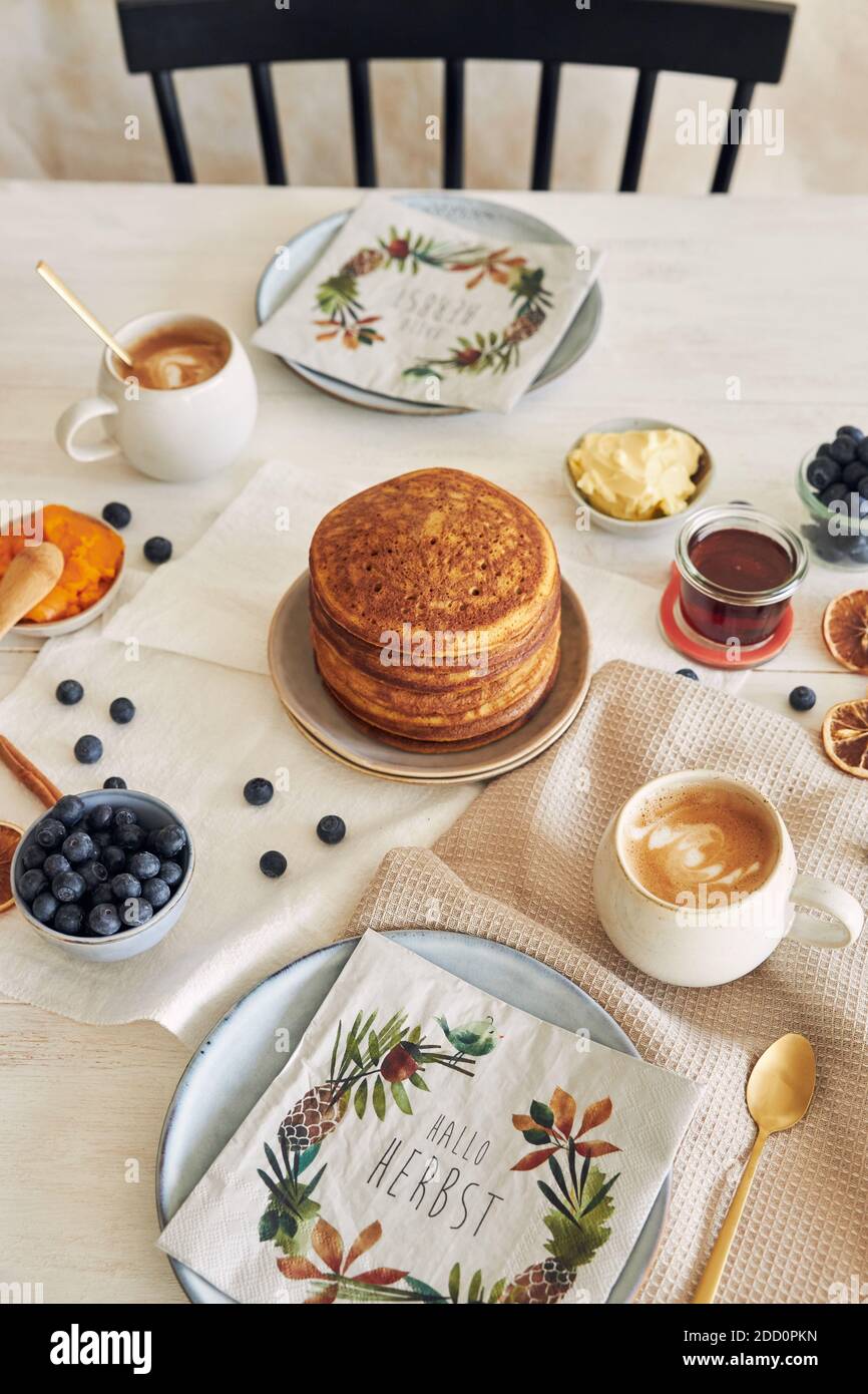 A closeup shot of the freshly made delicious pumpkin pancakes for ...