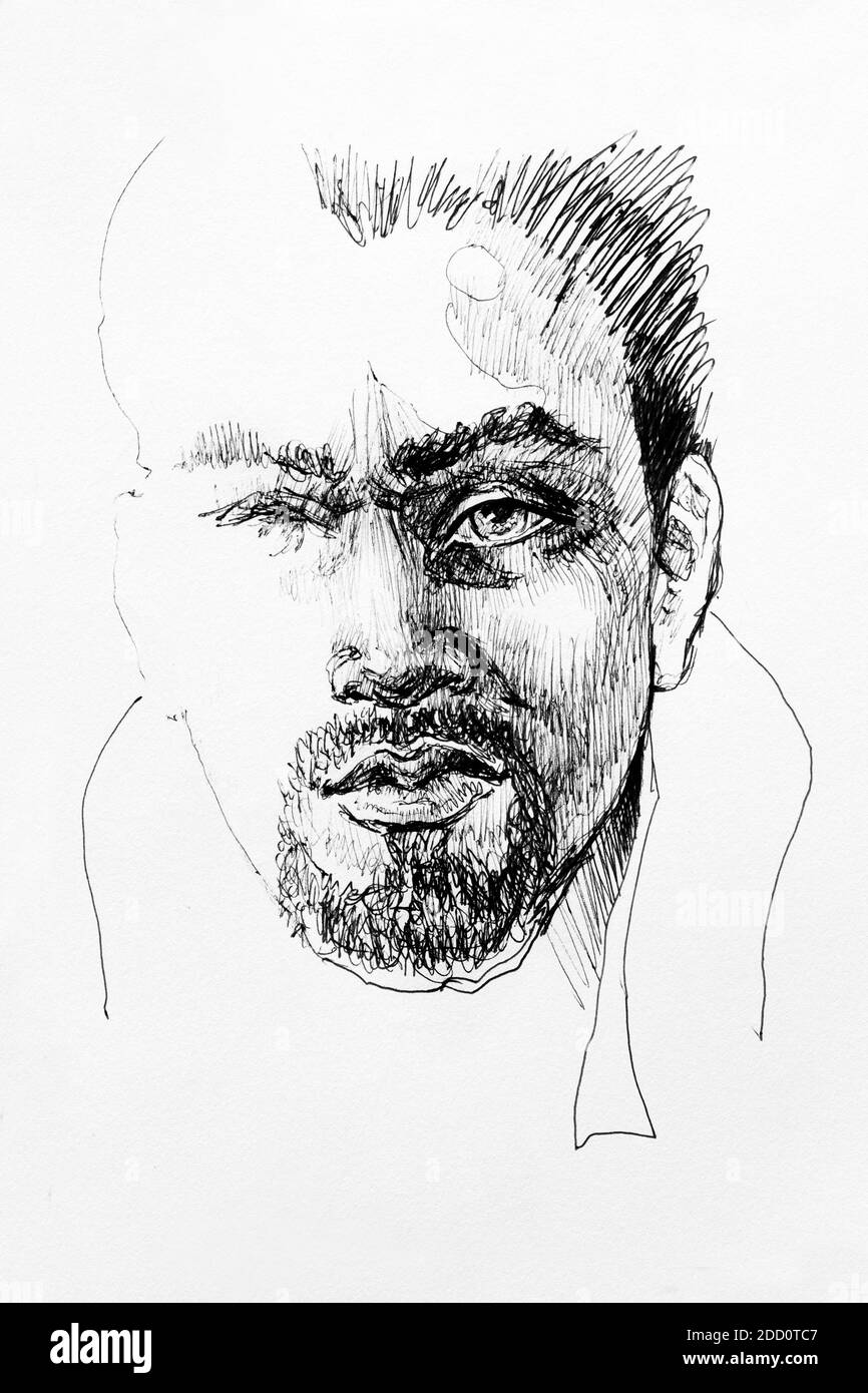 Ink drawing male portrait sketch character illustration on paper Stock ...