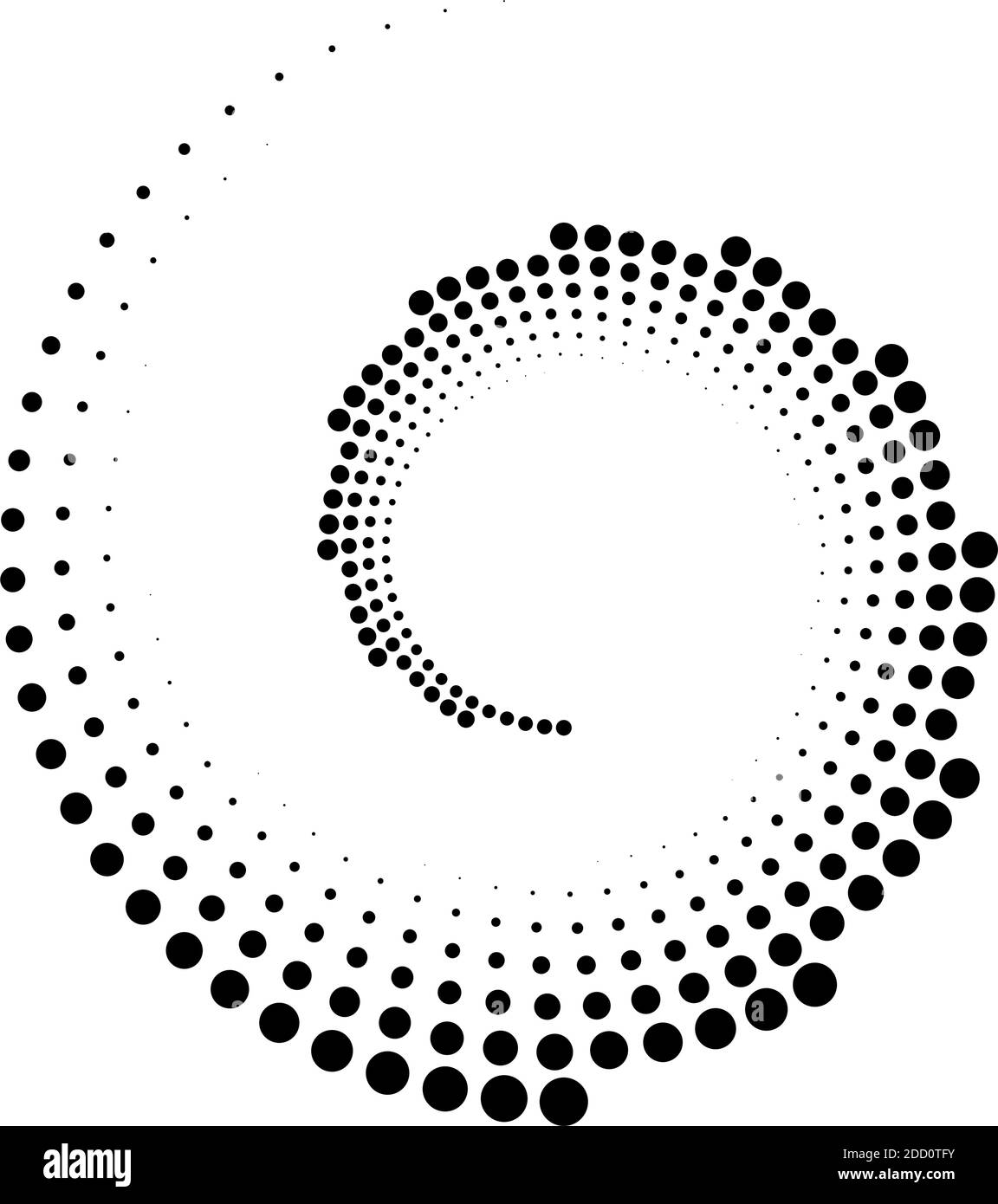 Dots, dotted circular spiral. Swirl, twirl of circles. Stippling ...