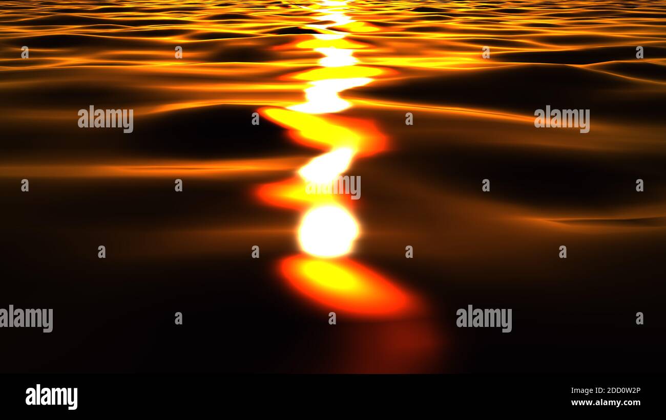 gold wave sunset sea, 3d render illustration Stock Photo - Alamy