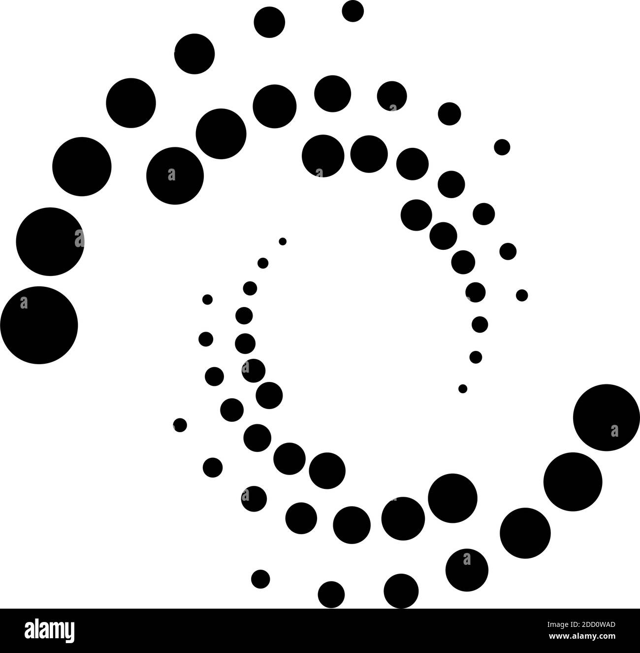 Dots, dotted circular spiral. Swirl, twirl of circles. Stippling ...