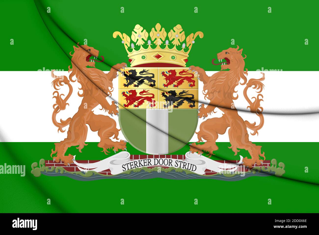 3D Flag of Rotterdam (South Holland), Netherlands. 3D Illustration ...