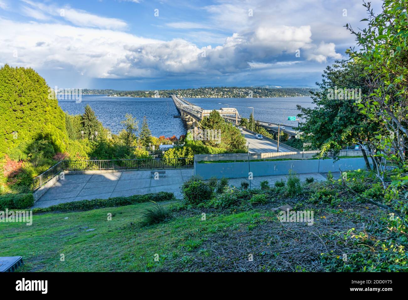 A view of Interstate Ninety floating bridges from Seattle Stock Photo ...