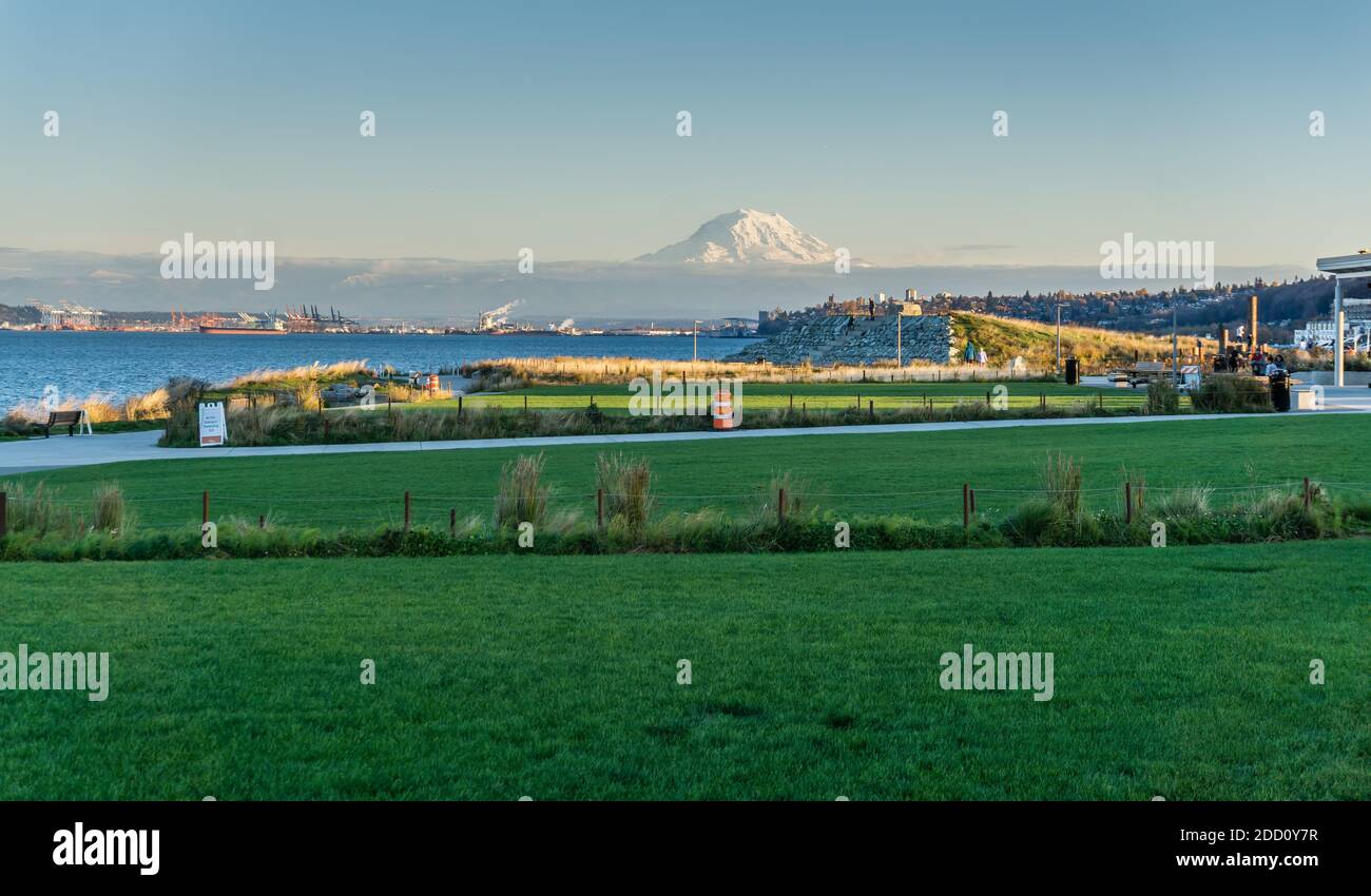 A view of a walkway at Dune Peninsula Park in Ruston, Washington Stock ...