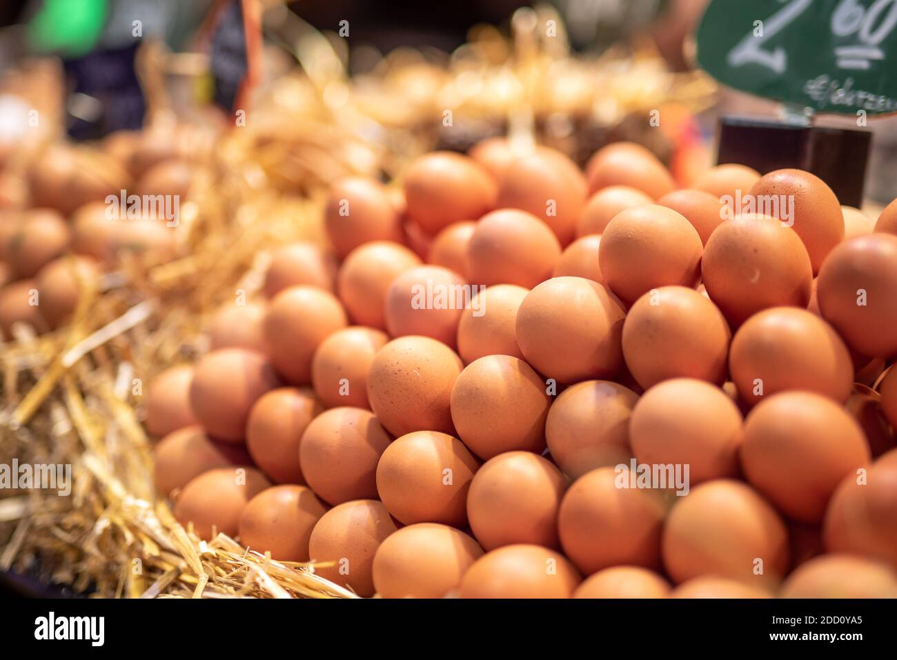 Fresh eggs on food market close-up Stock Photo - Alamy