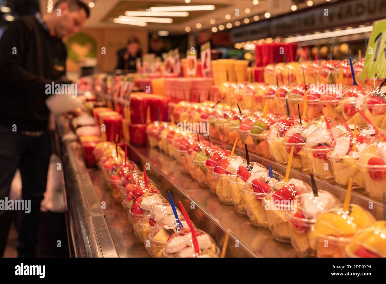 Slice fruit cup on street market in Barcelona Spain Stock Photo - Alamy