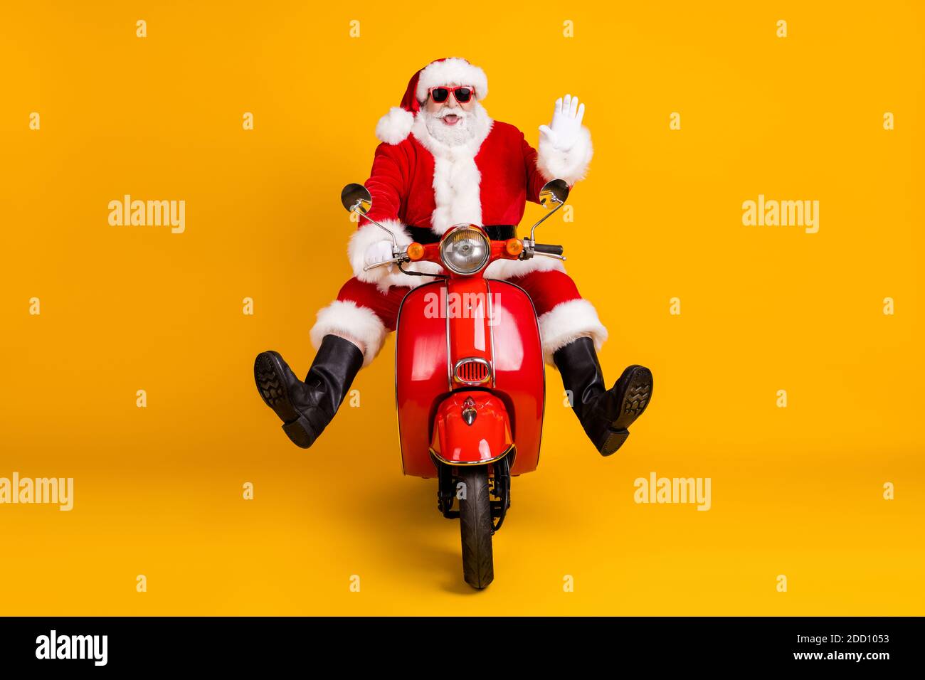 Portrait of his he nice funny comic childish cheerful cheery Santa ...