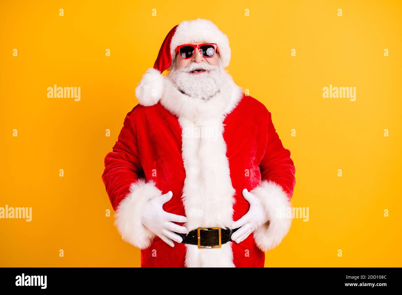 Portrait of his he nice funny glad cheerful cheery white-haired Santa ...