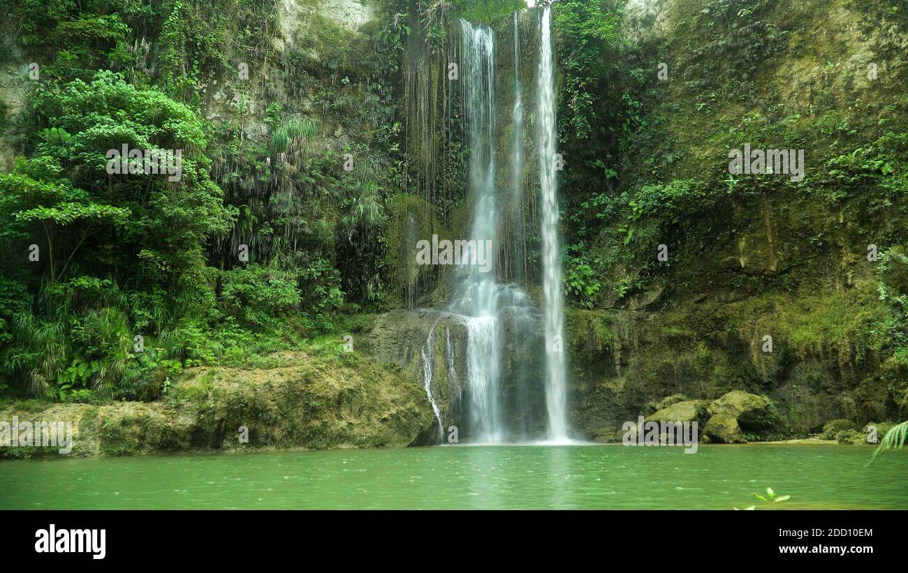 Kilab Kilab Falls in the tropical jungle, Bohol, Philippines. Waterfall ...