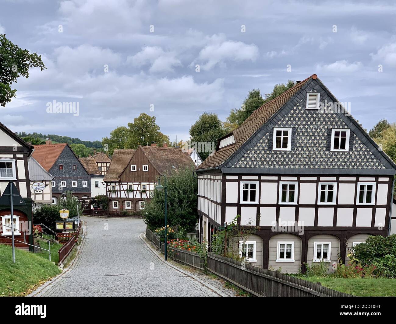 A beautiful view of three-story residential cottages in the countryside ...