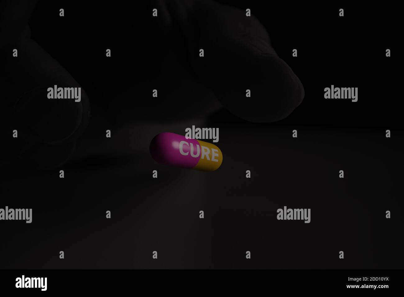 Pill capsule with the writing cure in two colors with black and white ...
