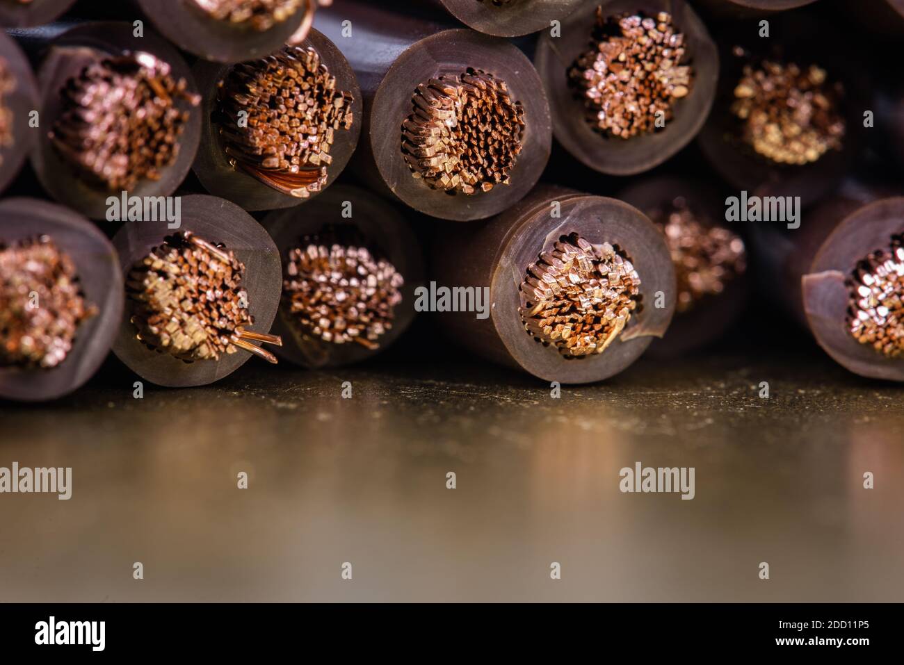 Copper Electrical Cable on Metallic Surface Close-up Stock Photo - Alamy