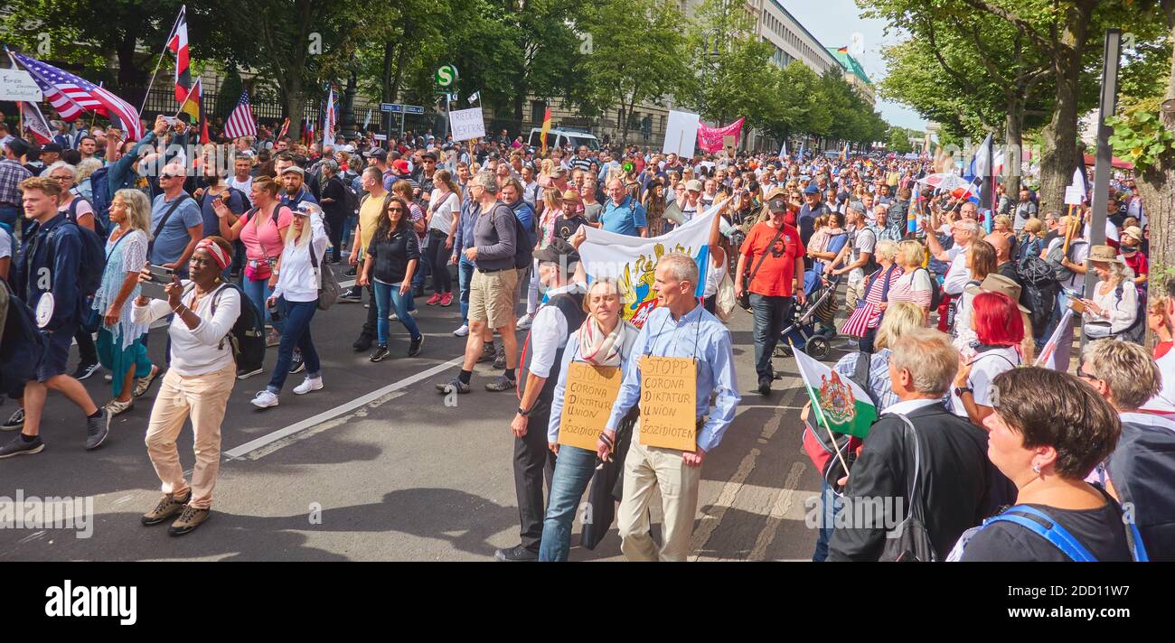 Berlin, Germany, August 29, 2020: Corona denial demonstration, Huge ...
