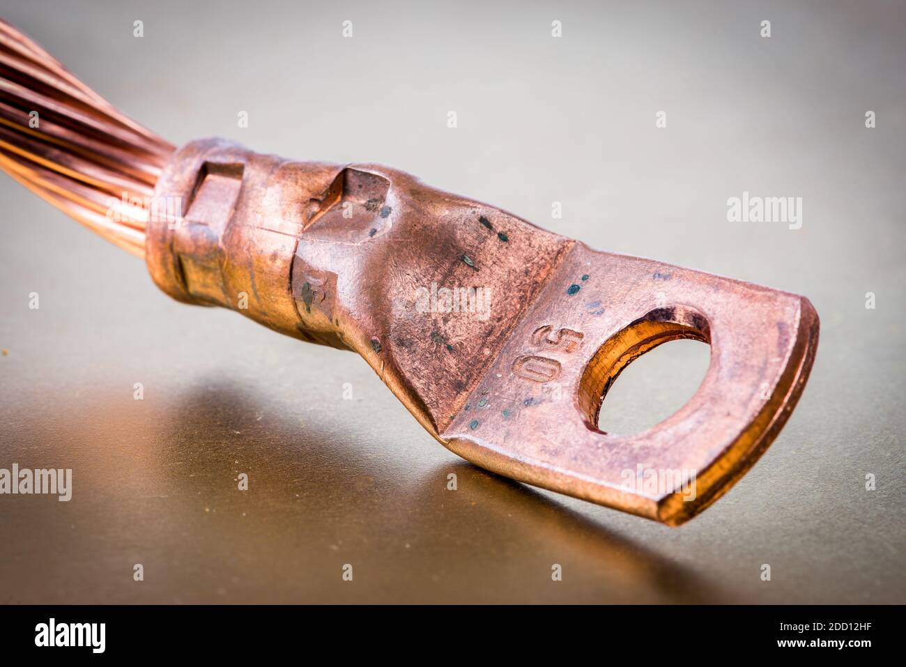 Copper cable wire with ring terminal close-up Stock Photo - Alamy