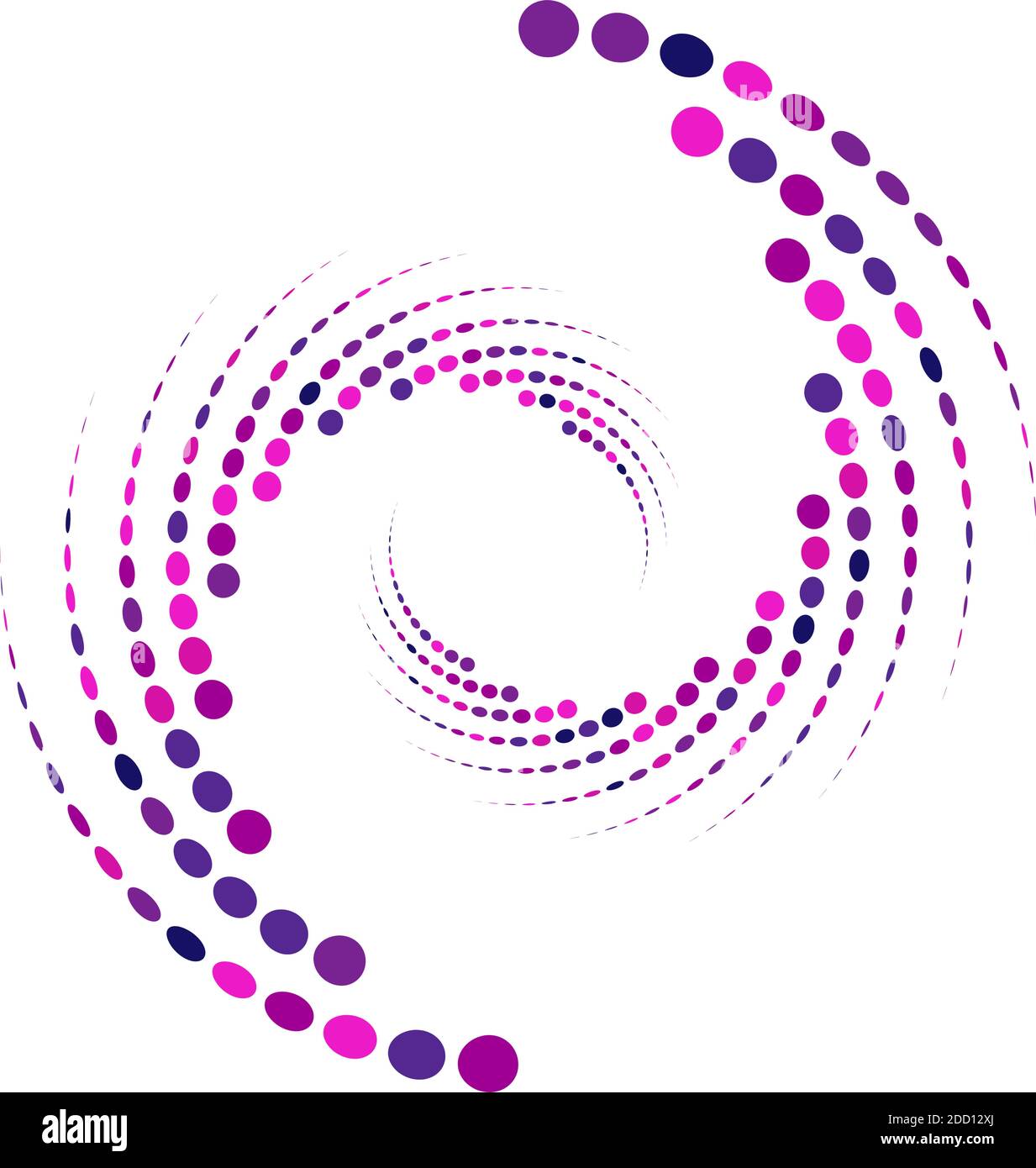 Dots, dotted circular spiral. Swirl, twirl of circles. Stippling ...