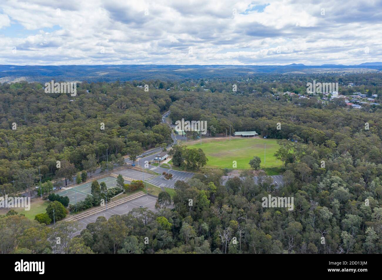 Aerial view of the township of Lapstone in regional New South Wales in ...