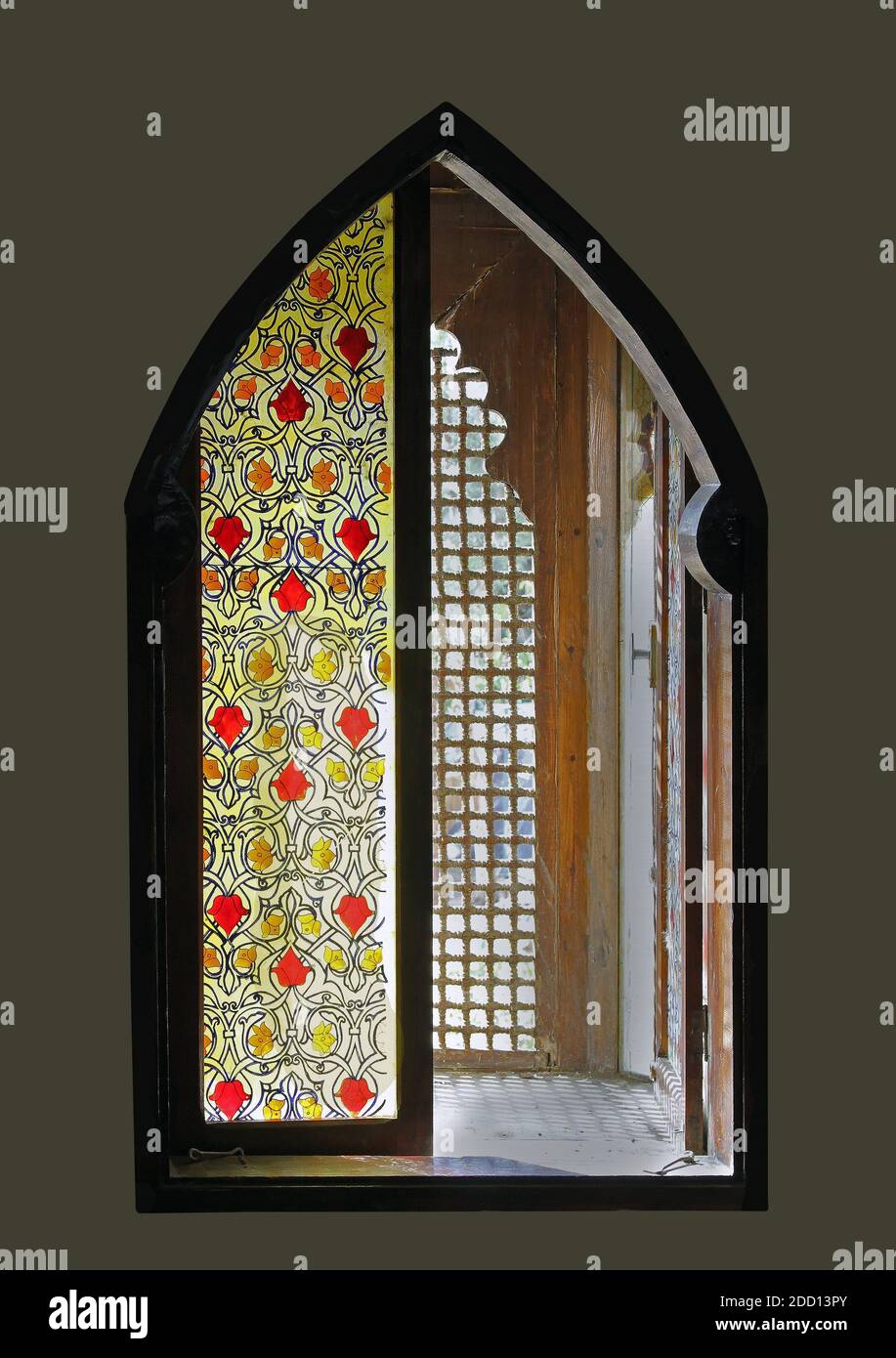 Ancient stained glass window inside old interior in Egypt Stock Photo ...