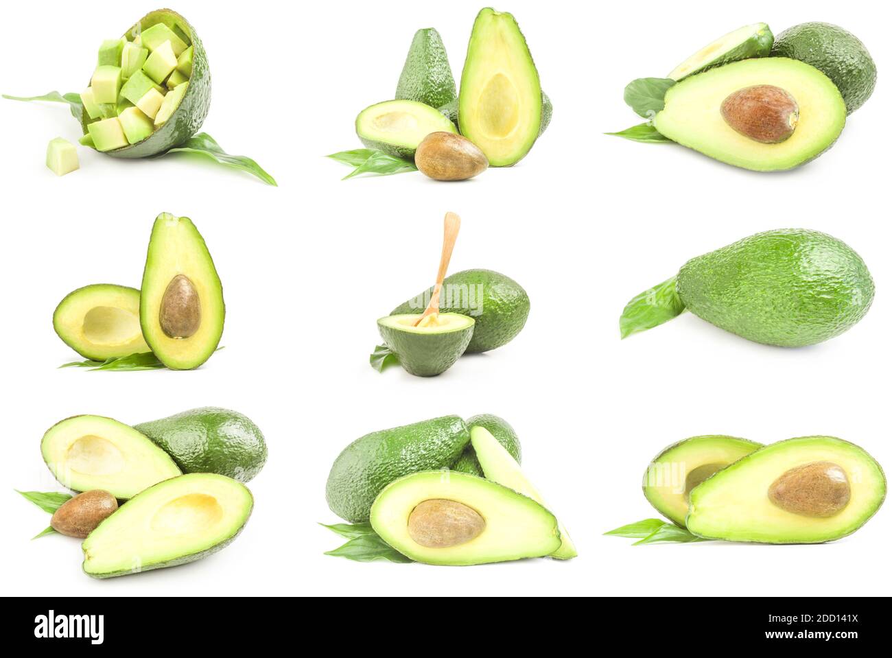 Collage of fresh avocados isolated on a white cutout Stock Photo - Alamy